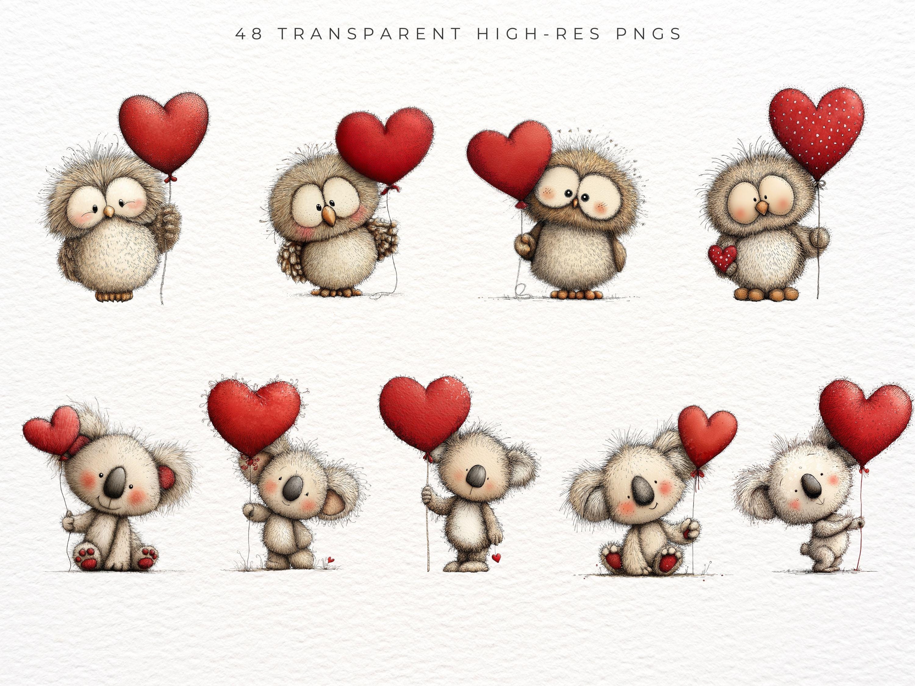 Valentine Animals Clipart | Valentine's Day Pngs | 48 Whimsical ...