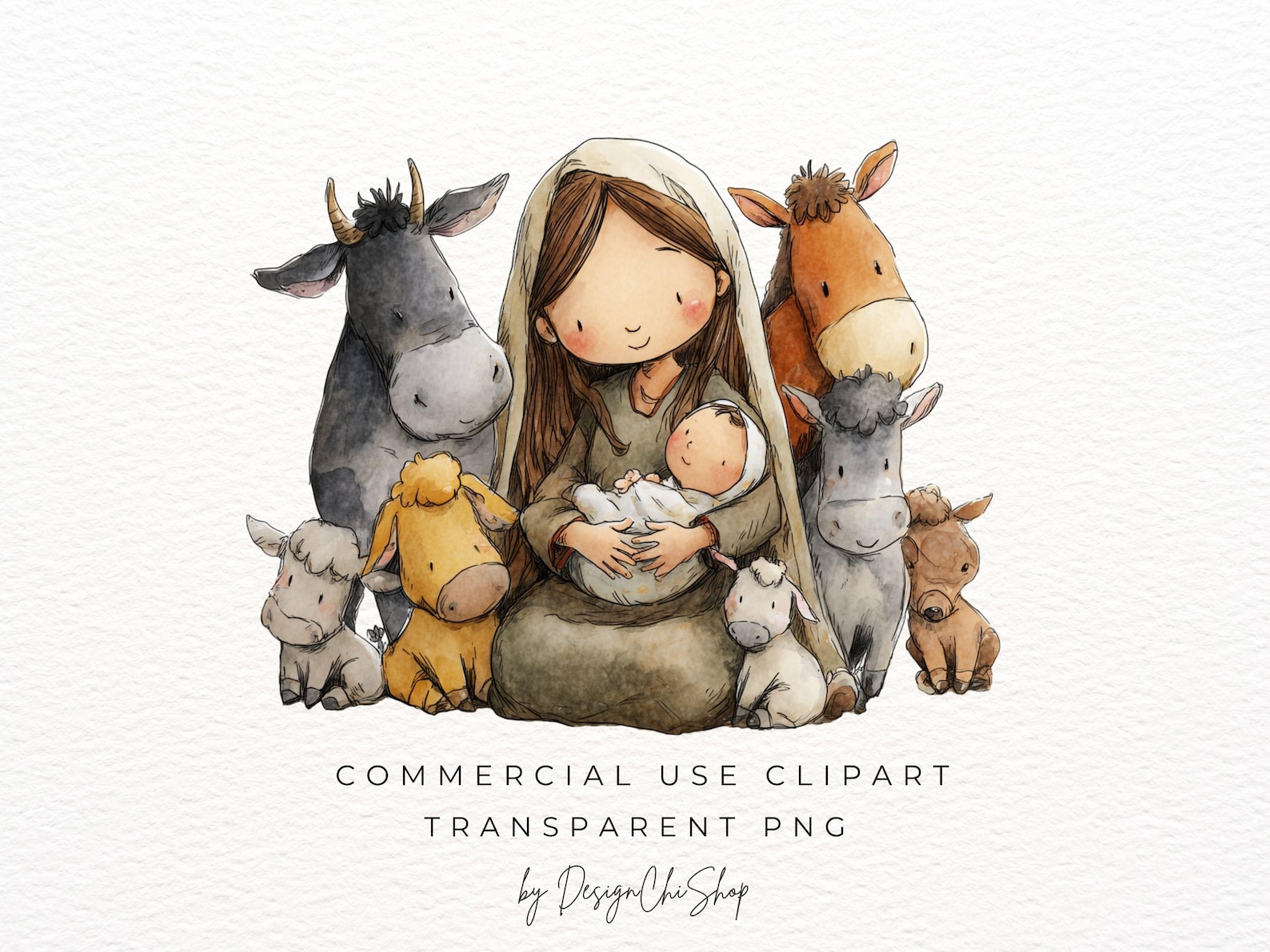 Nativity Scene Watercolor Clipart | Christmas Story PNG | Bible Stories ...