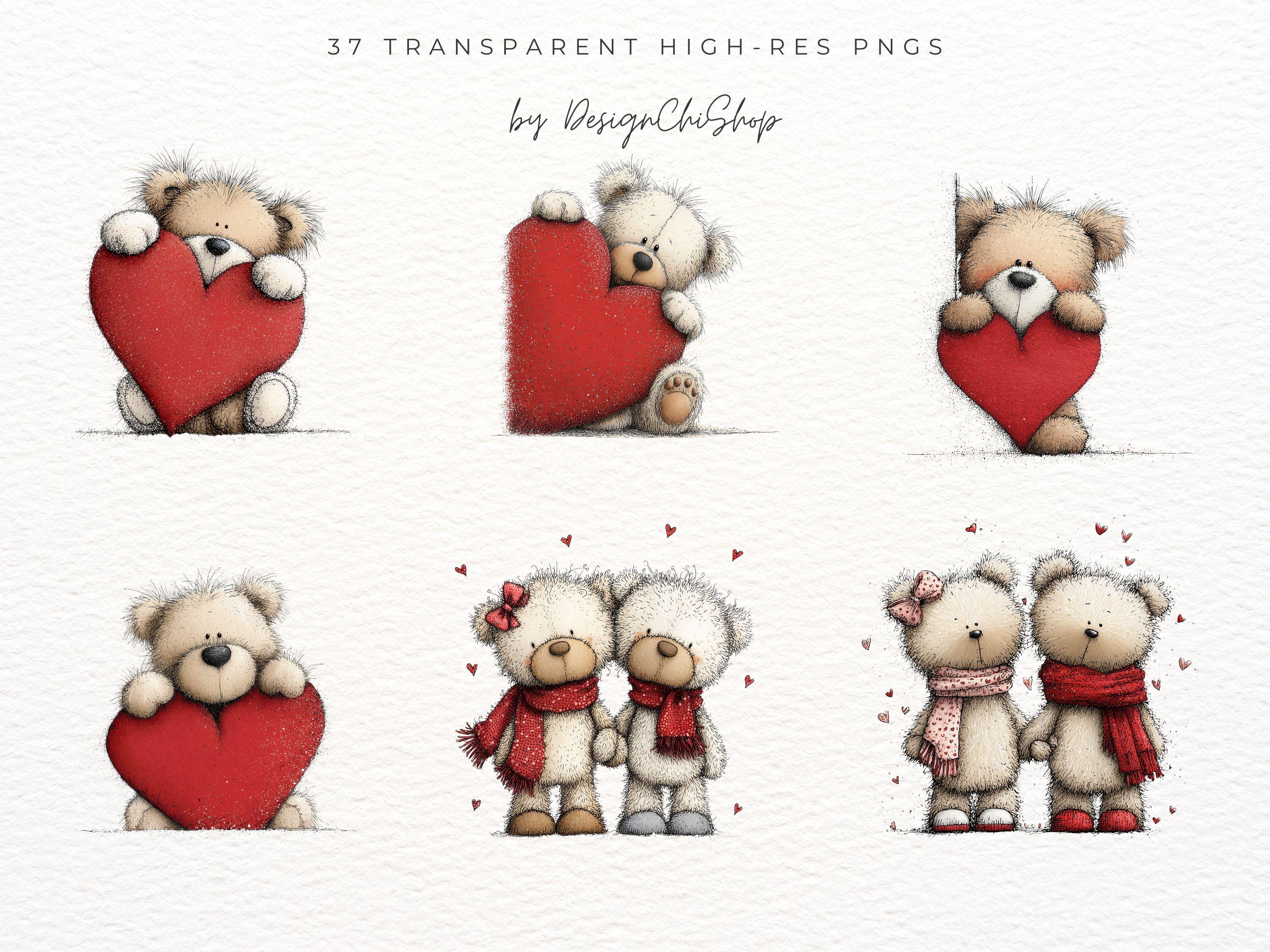 Bears Valentine's Day Clipart, Teddy Bear PNG, Love Graphics, Instant ...