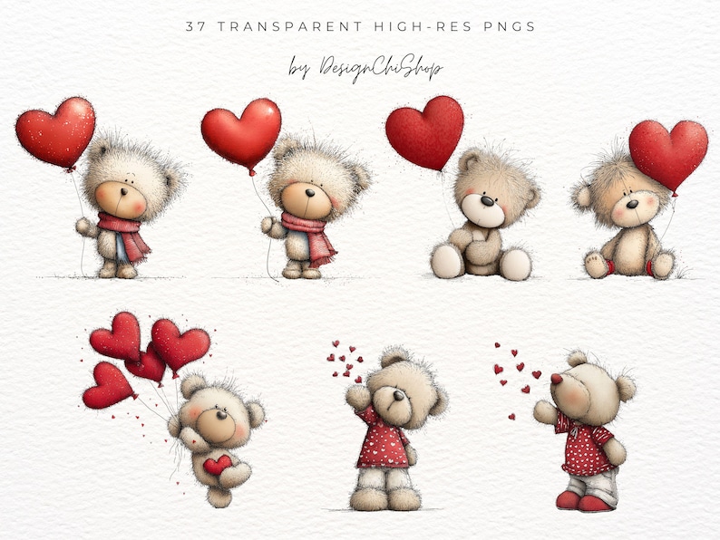 Bears Valentine's Day Clipart, Teddy Bear PNG, Love Graphics, Instant ...
