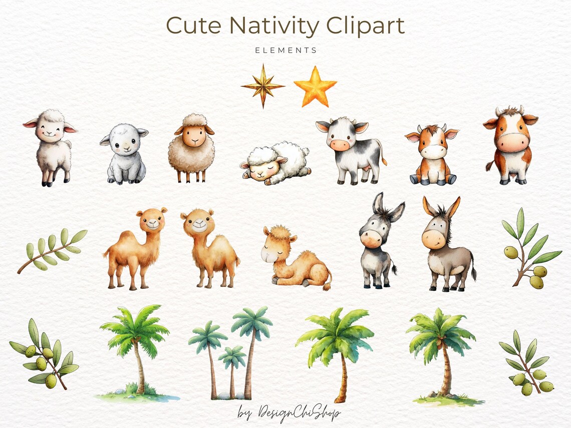 Cute Nativity Clipart Bundle, Kid's Watercolor Bible Stories, Christmas ...
