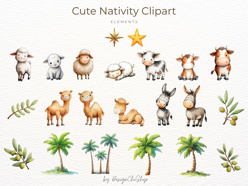 Cute Nativity Clipart Bundle, Kid's Watercolor Bible Stories, Christmas ...