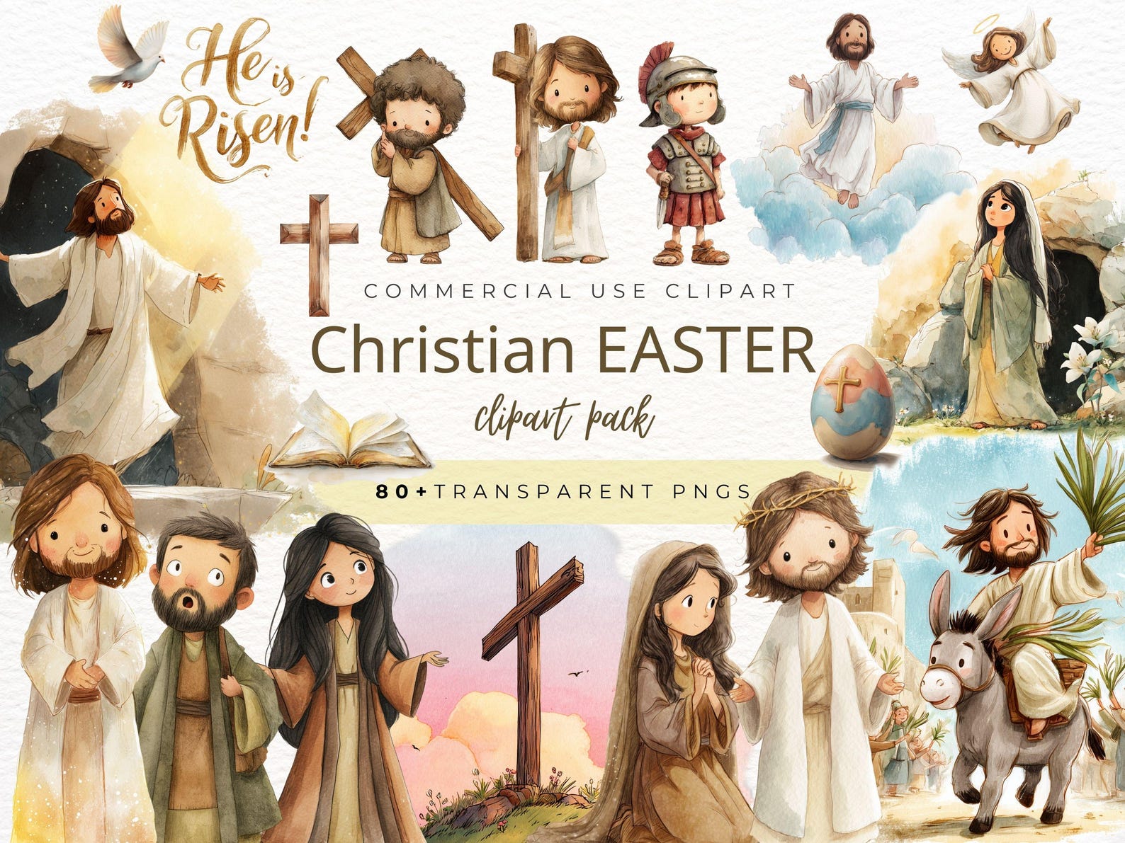 Christian Easter Clipart, Jesus Resurrection Pngs, Watercolor Bible ...