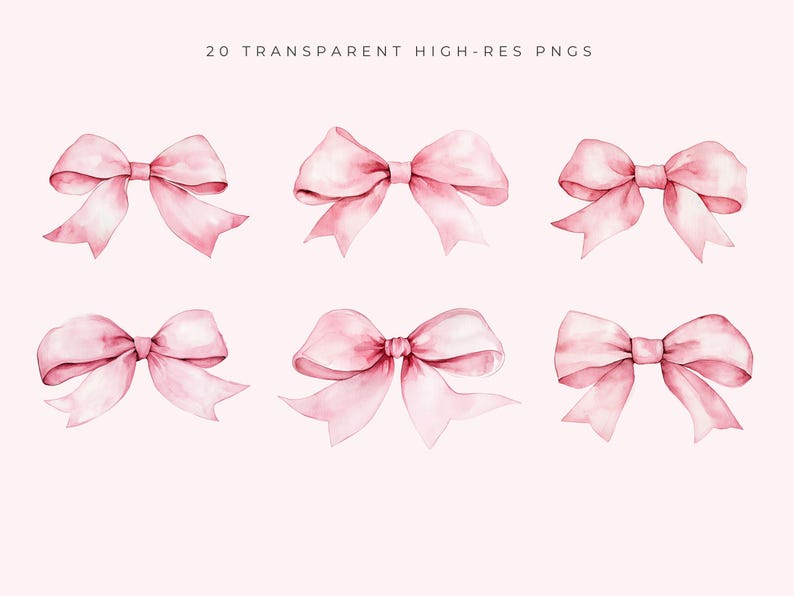 Pink Bow Clipart, Pink Watercolor Bow Graphics, Soft Pastel Blush Pink ...