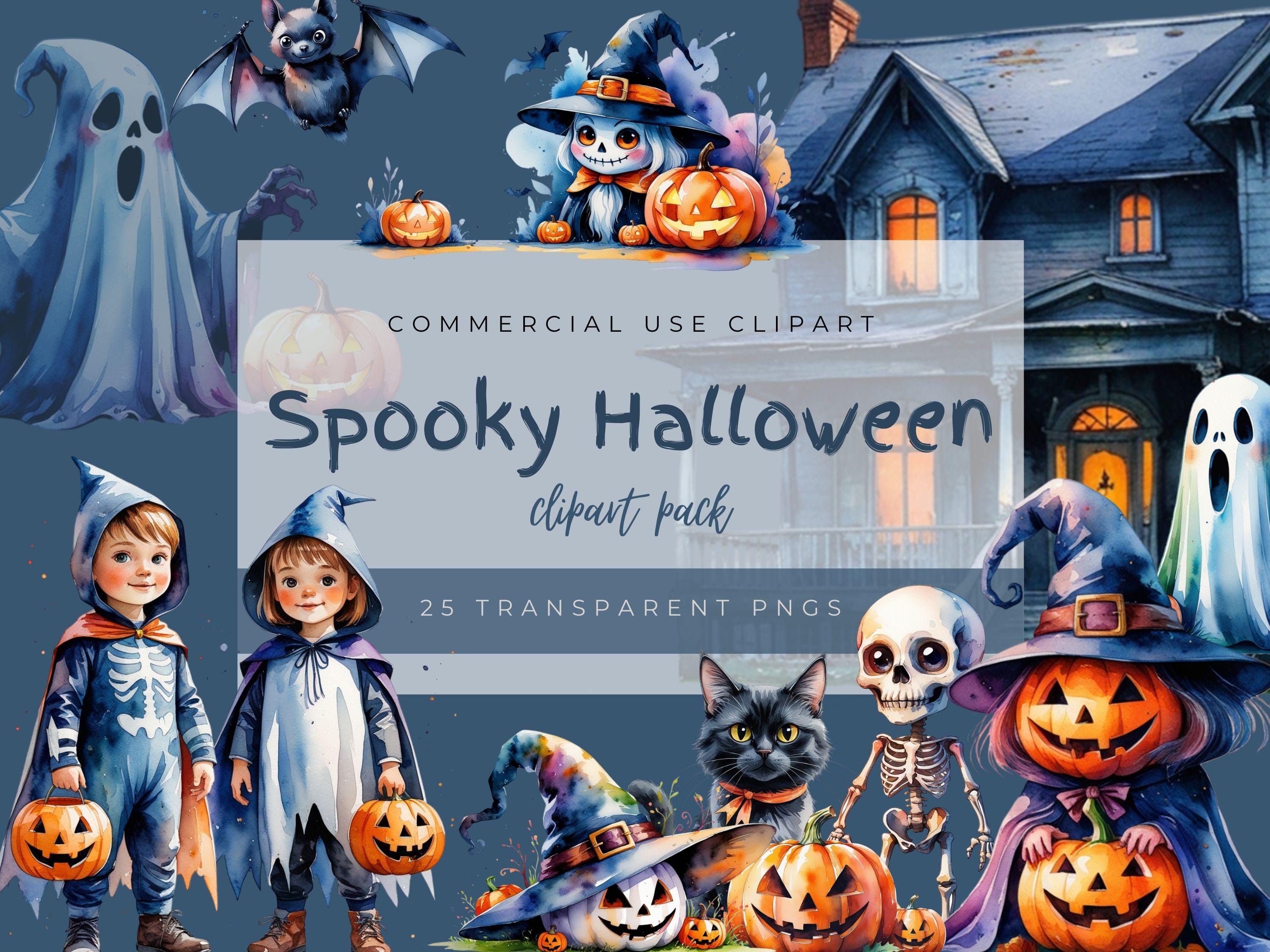 Spooky Halloween Clipart Bundle, Watercolor Halloween Decor, Wreath PNG ...