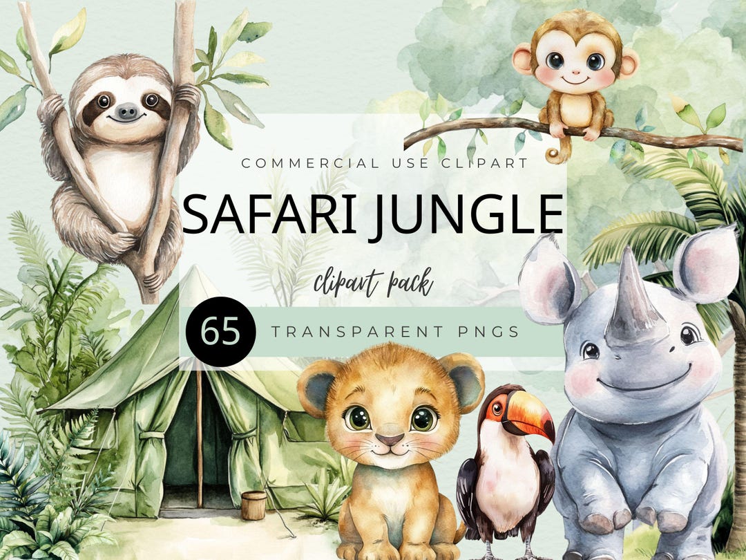 Watercolor Safari Animals Clipart, Cute Safari Friends PNG, Jungle ...