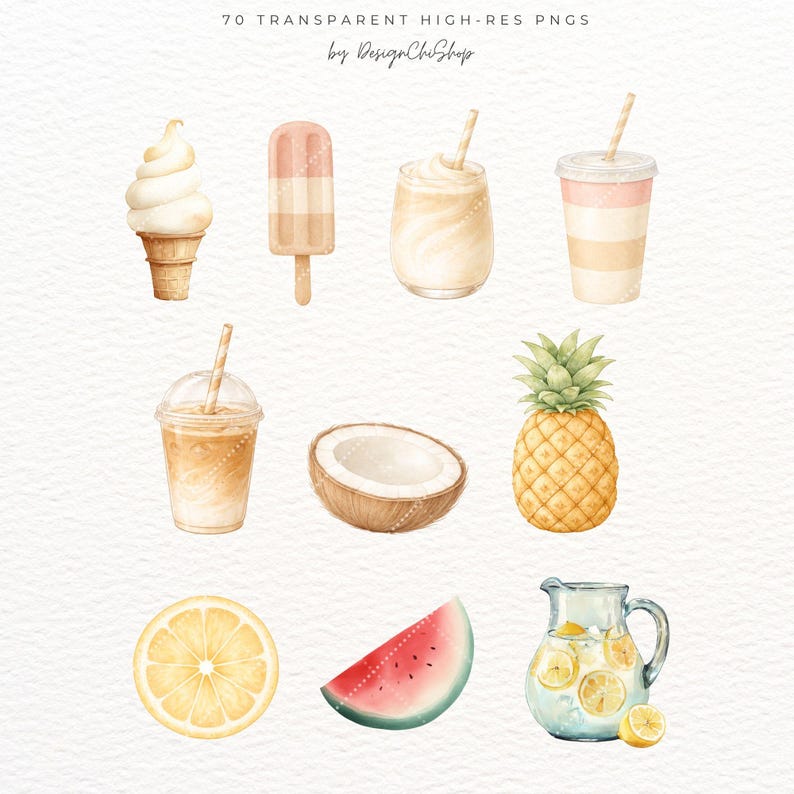 Watercolor Summer Vacation Clipart, Beach Animals & Tropical Pngs for ...