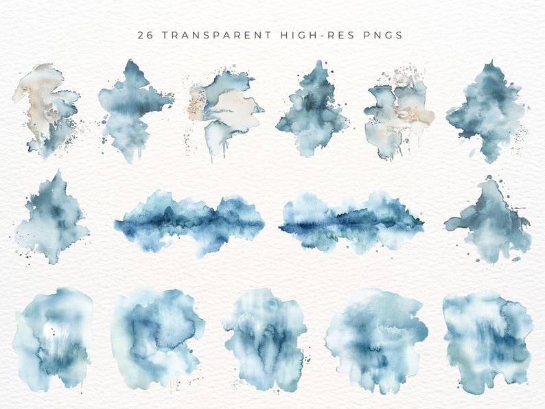 Dusty Blue Watercolor Splatter Clipart, Abstract Background PNG, Blue ...