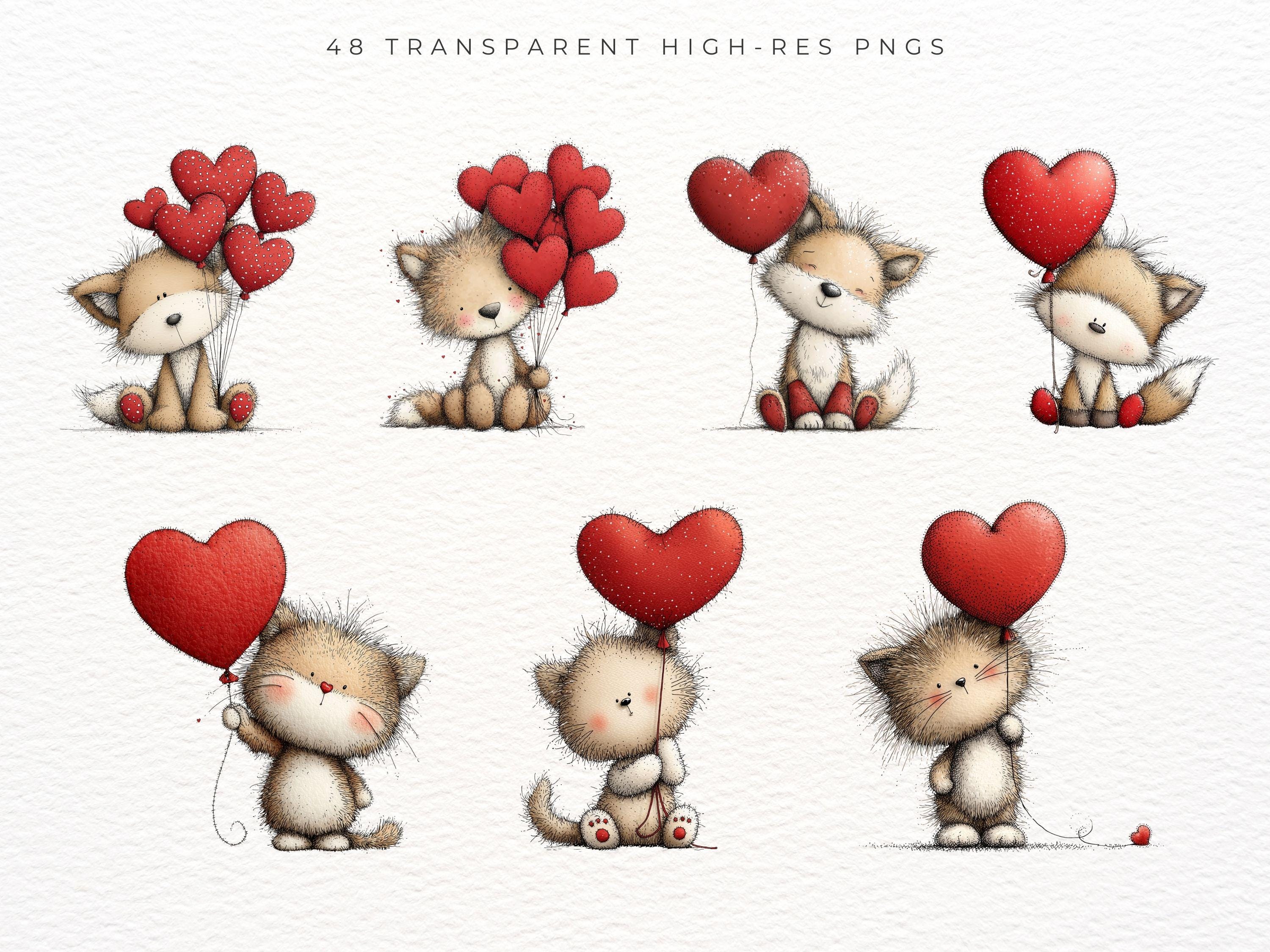 Valentine Animals Clipart | Valentine's Day Pngs | 48 Whimsical ...