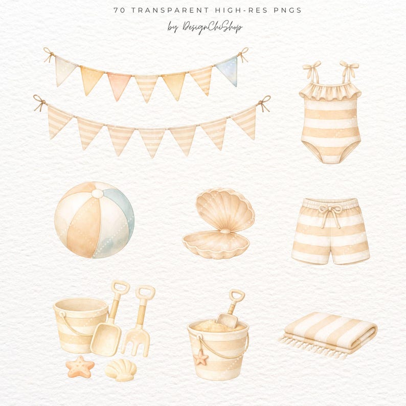 Watercolor Summer Vacation Clipart, Beach Animals & Tropical Pngs for ...