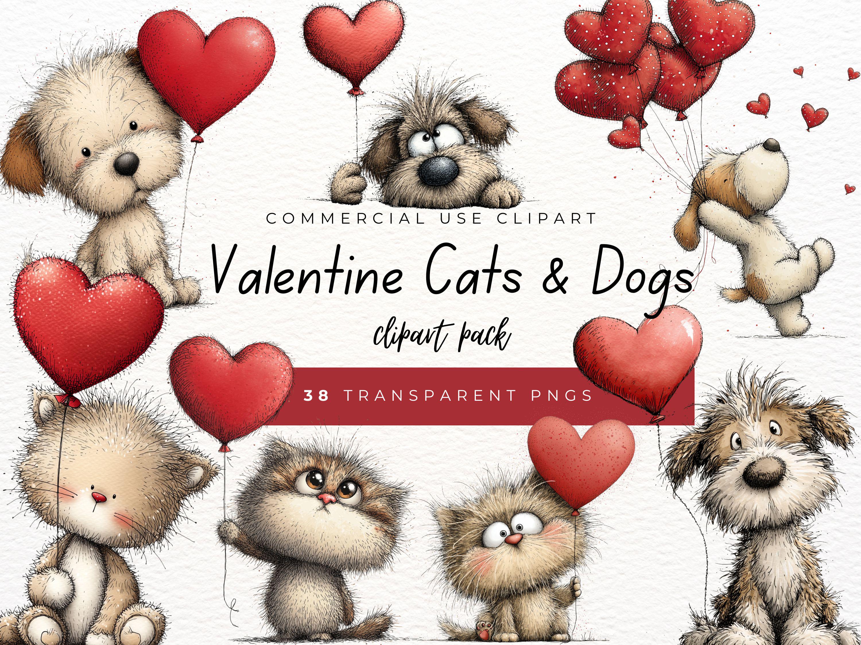 Valentine Cats & Dogs Clipart | Valentine's Day Pngs | Whimsical Pets ...