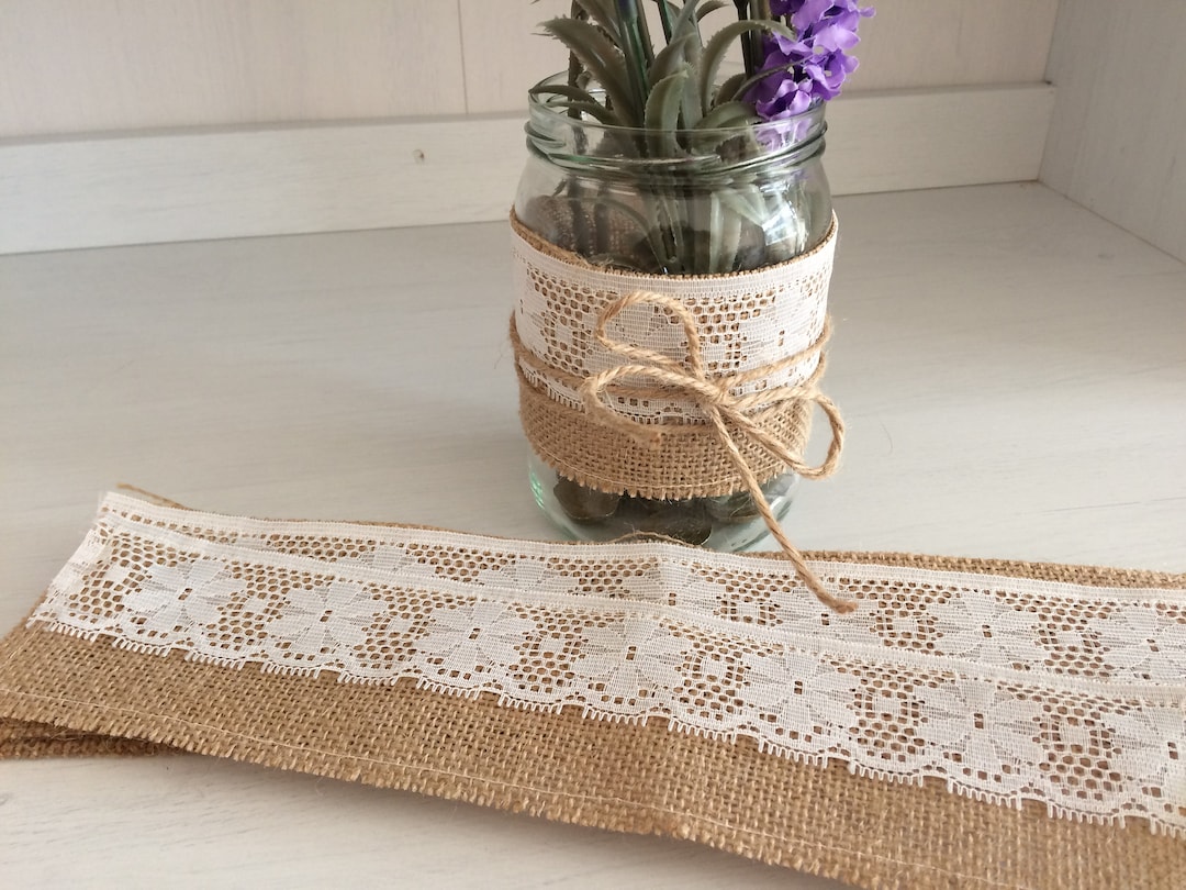Rustic Hessian & Lace Jam Jar Covers: DIY Wedding Decorations - Etsy UK