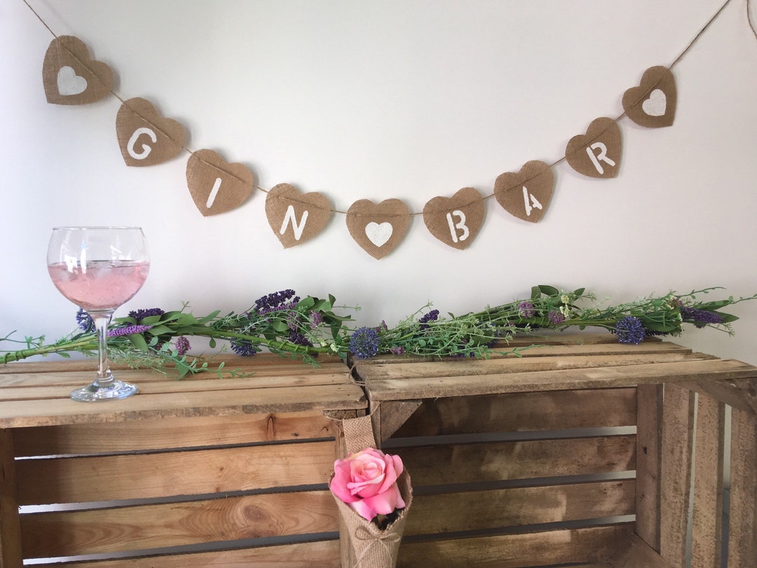Gin Bar Bunting: Rustic Hessian Heart Banner, Party Decoration - Etsy UK