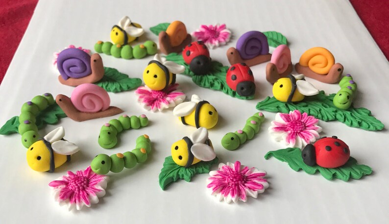 Fondant 3D Lady Bugs Snails Bees Ctrepillars Daisy Flowers | Etsy