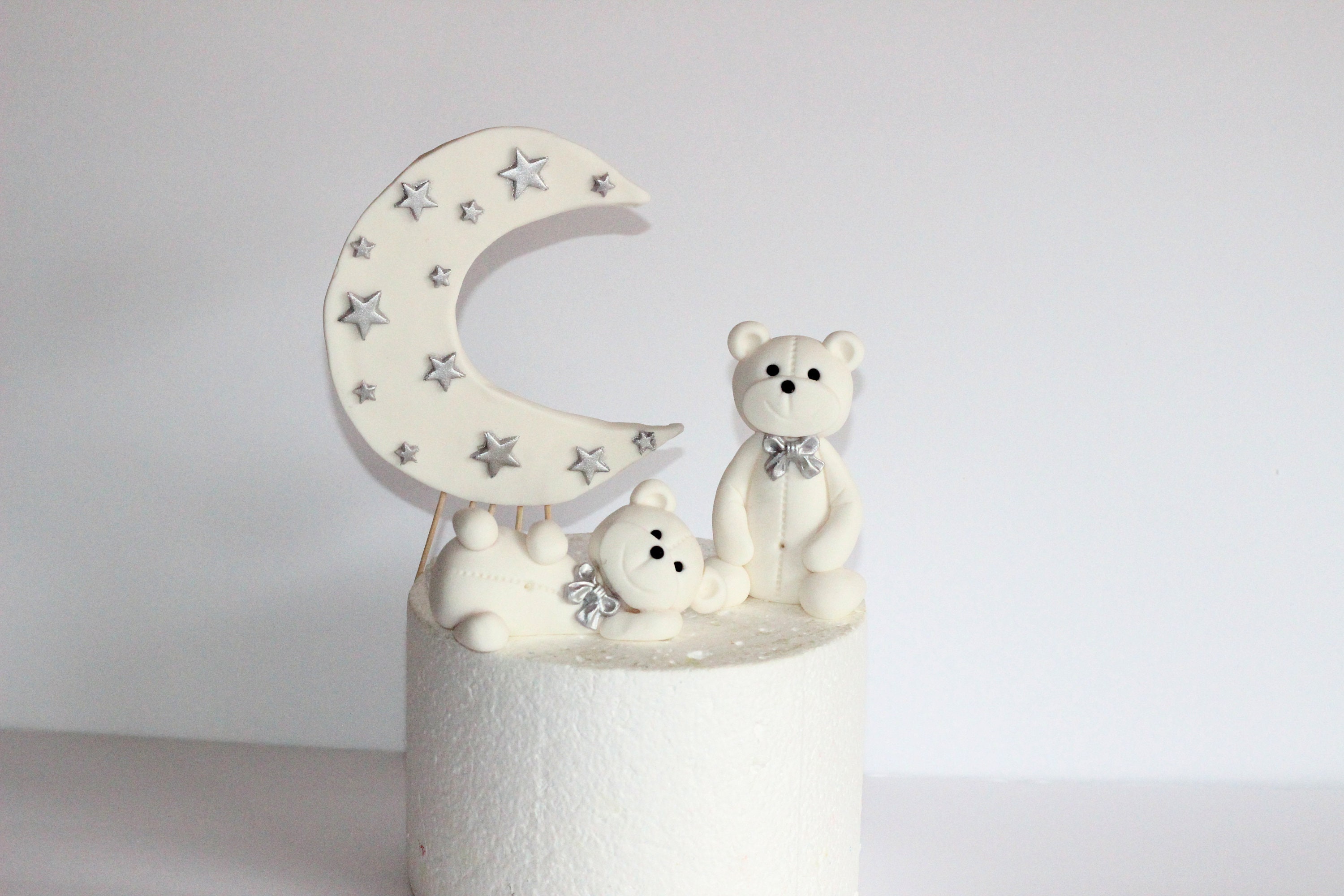 Fondant Teddy Bear and Moon Cake Topper Baby Shower Welcome - Etsy