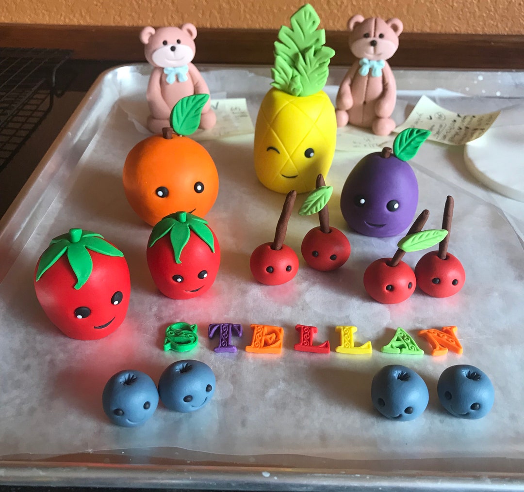 Fondant Fruits Cake Toppers Melon Lemon Orange Pineapple Cherries ...