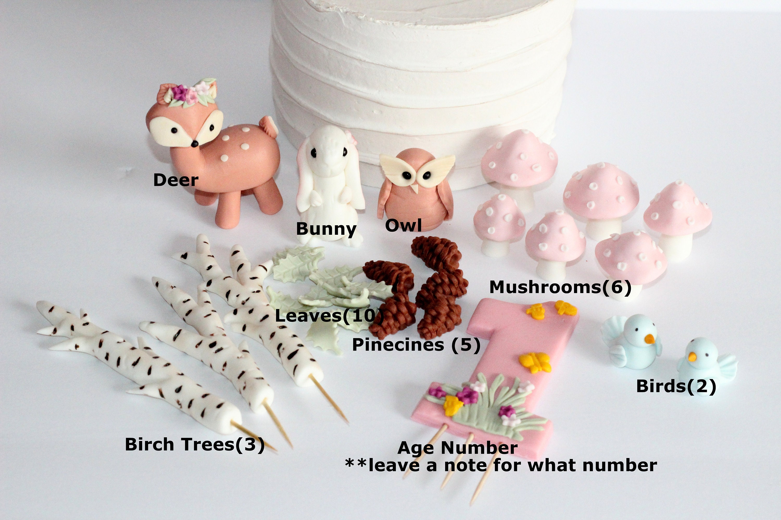 Fondant Woodland Cake Decoration Birch Trees Bunny Deer Owl Girly ...