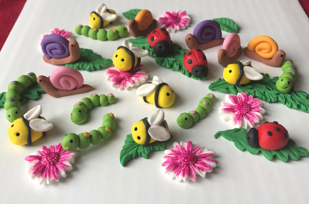Fondant 3D Lady Bugs Snails Bees Ctrepillars Daisy Flowers Cupcake ...