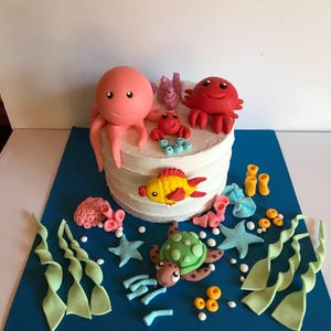 Fondant Octopus Crabs Turtle Fish Under Sea Creatures Decoration Sugar ...