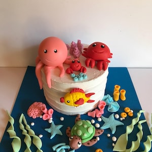 Fondant Octopus Crabs Turtle Fish Under Sea Creatures Decoration Sugar ...
