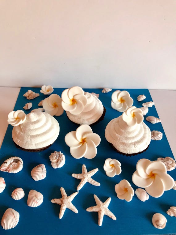 Fondant Plumeria Flowers Sea Shells Fondant Cake Decoration | Etsy