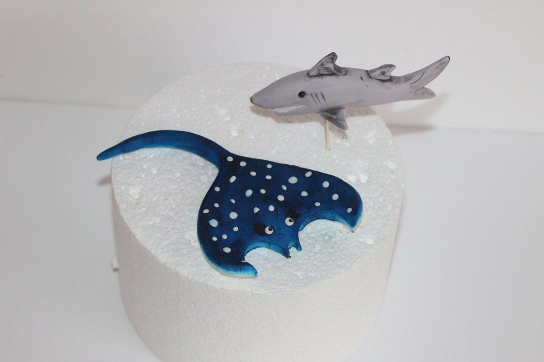 Fondant Shark and Stingray Cake Toppers: Underwater Theme Decoration - Etsy