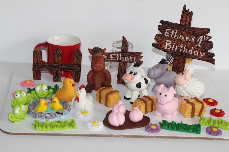 Fondant Farm Animals Cake Decoration Cow Donkey Sheep Chicken - Etsy