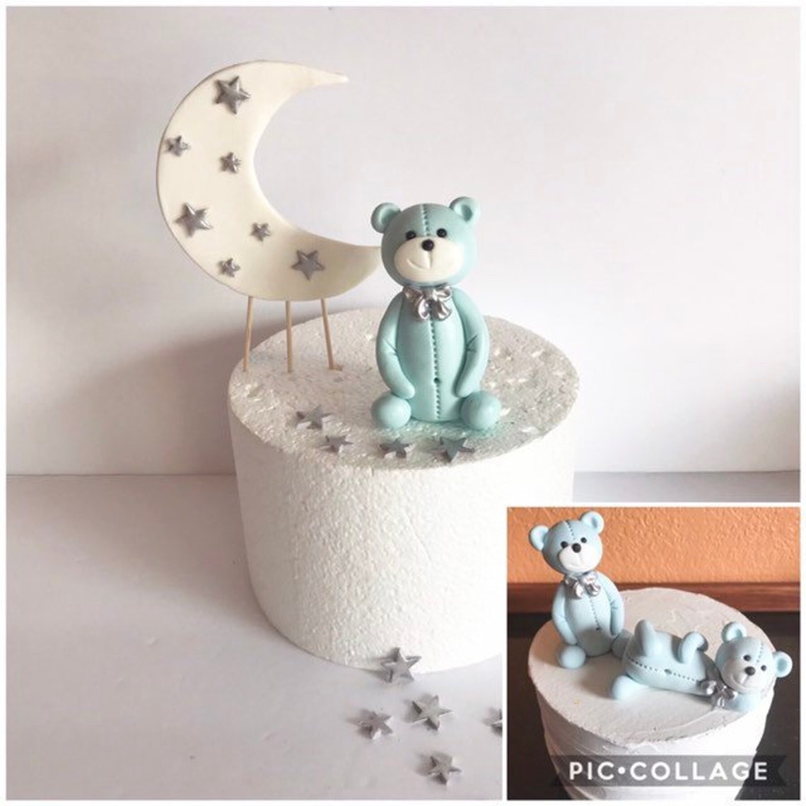 Fondant Teddy Bear and Moon Cake Topper Baby Shower Welcome - Etsy