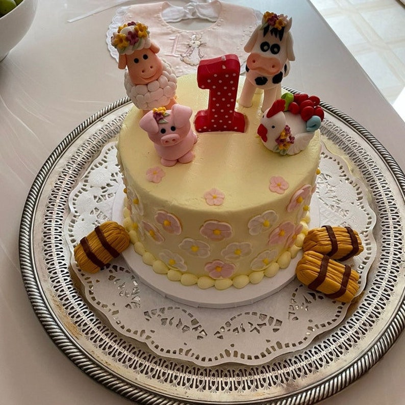 Fondant Girly Farm Animals Cake Decoration Cow Sheep Pig Cake - Etsy