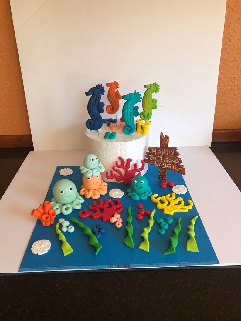Fondant Octopus Seahorse Under Sea Creatures Decoration Sugar Cake ...
