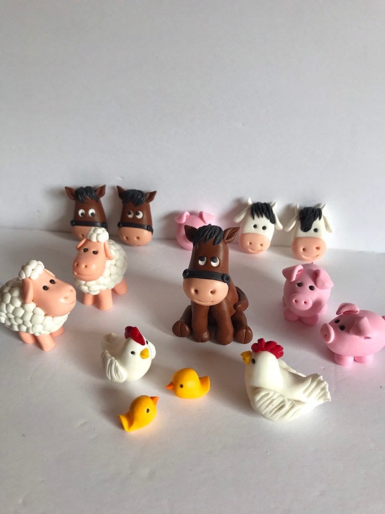 Fondant Farm Animals Cake Toppers: Handmade Barnyard Decoration - Etsy