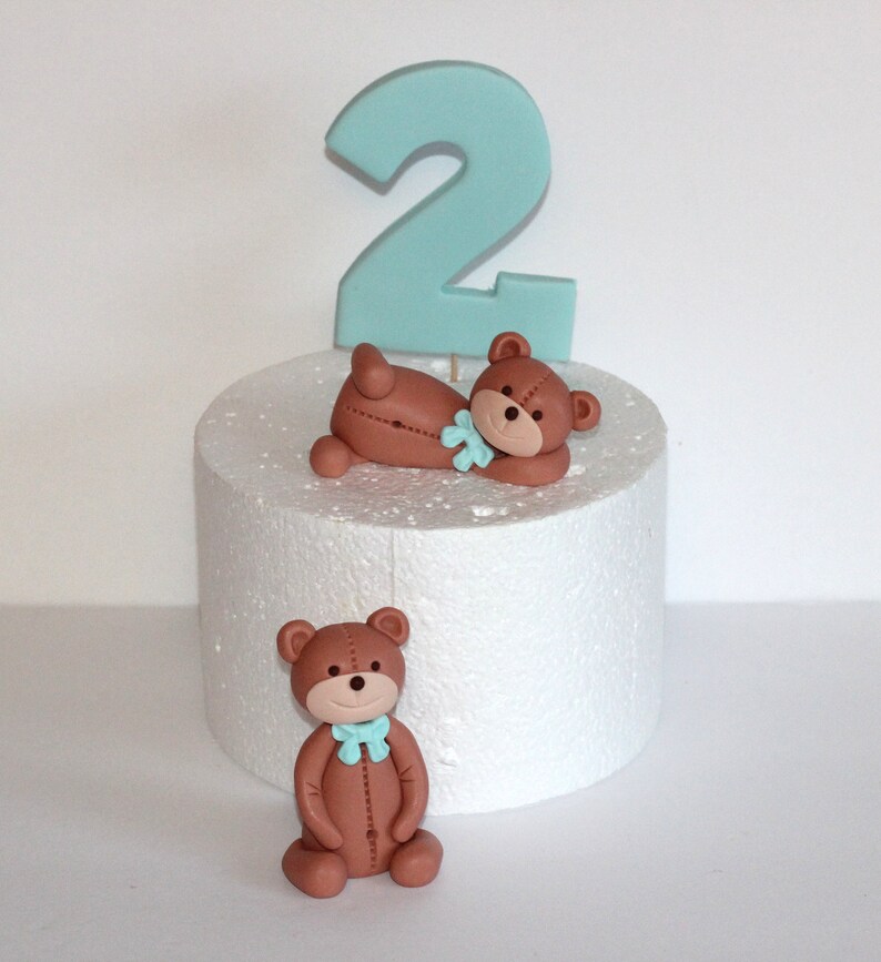 Fondant Teddy Bears Large Age Number Cake Topper Baby Shower | Etsy