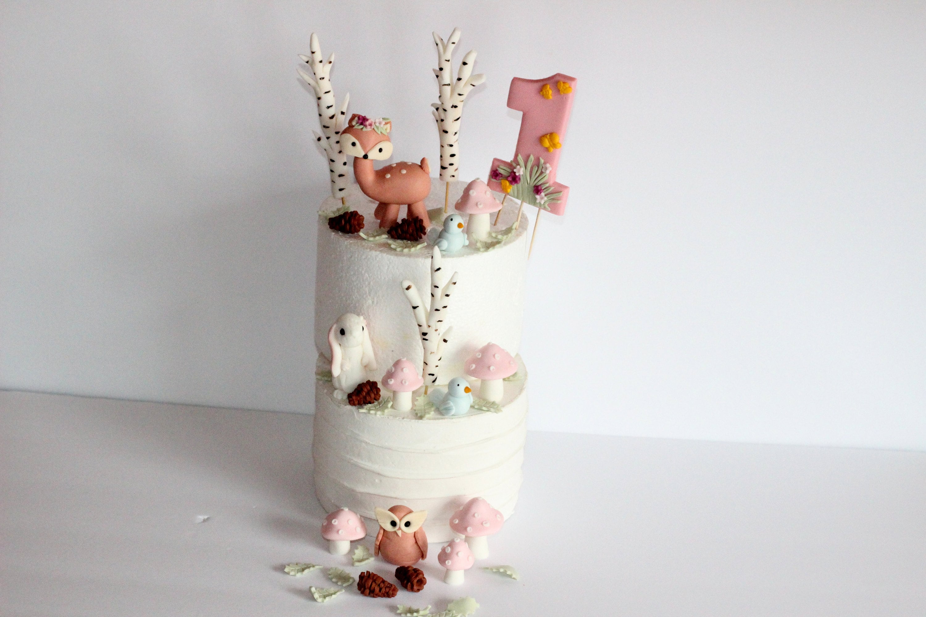 Fondant Woodland Cake Decoration Birch Trees Bunny Deer Owl Girly ...