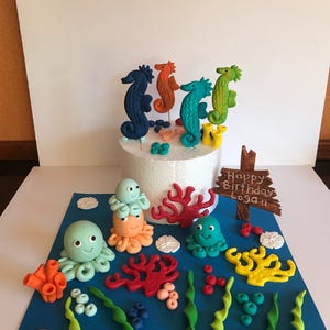 Fondant Octopus Seahorse Under Sea Creatures Decoration Sugar Cake ...