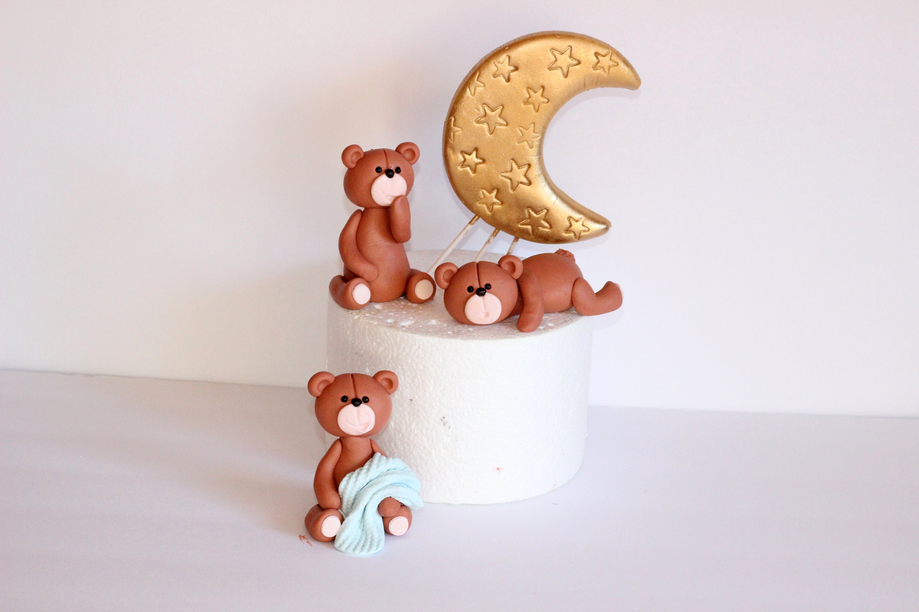 Fondant Teddy Bear and Moon Cake Topper Baby Shower Welcome - Etsy