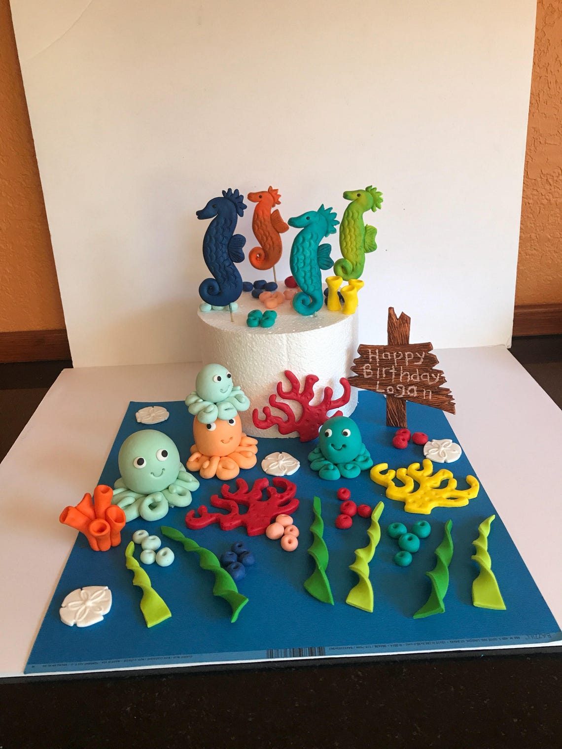 Fondant Octopus Seahorse Under Sea Creatures Decoration Sugar Cake ...