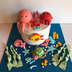 Fondant Octopus Crabs Turtle Fish Under Sea Creatures Decoration Sugar ...