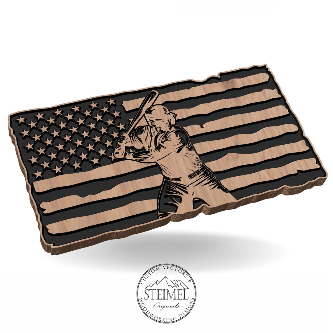 Rustic Flag Baseball Batter Detailed SVG, Vector, Laser Engraving, CNC ...