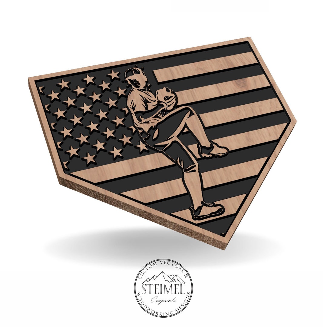 Flag Baseball Pitcher Home Plate SVG, Vector, Laser Engraving, CNC ...