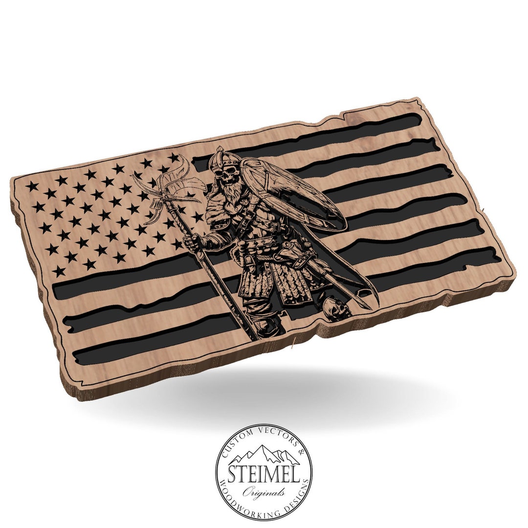Rustic American Flag With Viking in the Middle , SVG, Laser Engraving ...