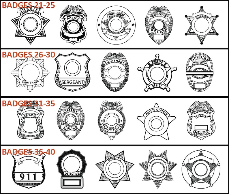21-25 Police Badge Assortment SVG 21-25, Blank, Woodworking, Sheriff ...