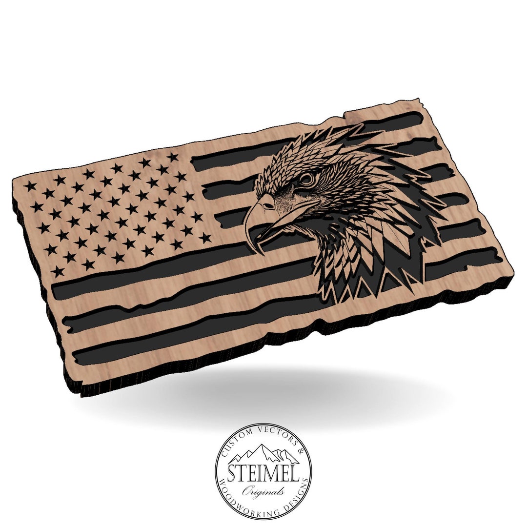 Eagle Head on Rustic Flag SVG , Laser Engraving, CNC, Cricut - Etsy