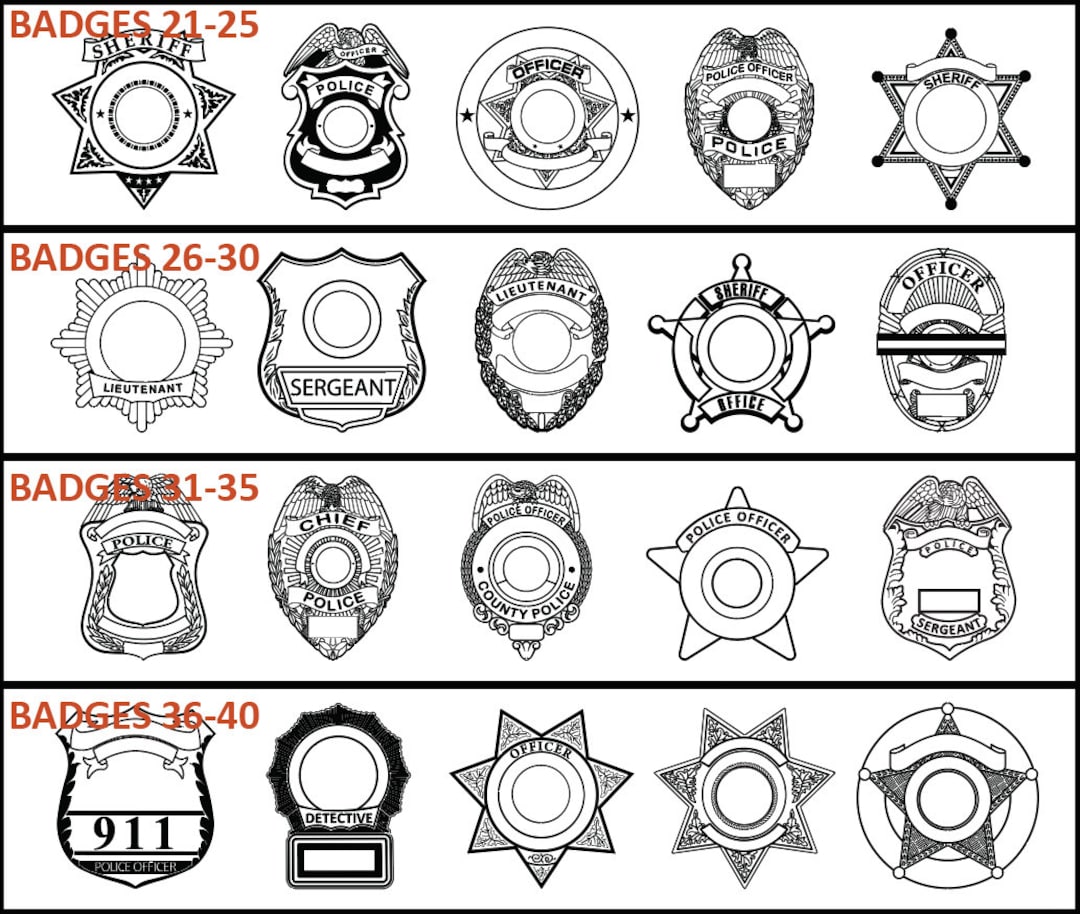 Police Badge Assortment SVG 26-30, Blank, Woodworking, Sheriff, Officer ...