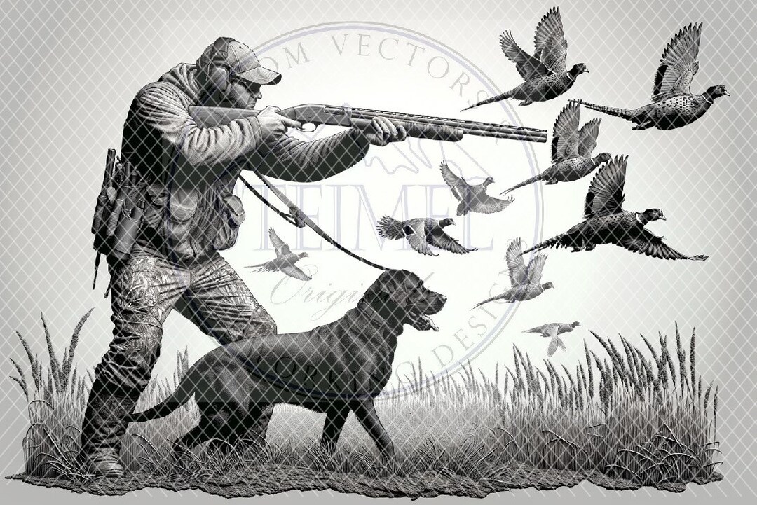 300 DPI Pheasant Gun Hunting, 3D Illusion PNG Laser Only, X1, Lightburn ...