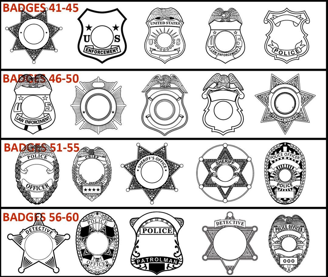 Police Badge Assortment 51-55, Blank, Woodworking, Sheriff, Officer ...