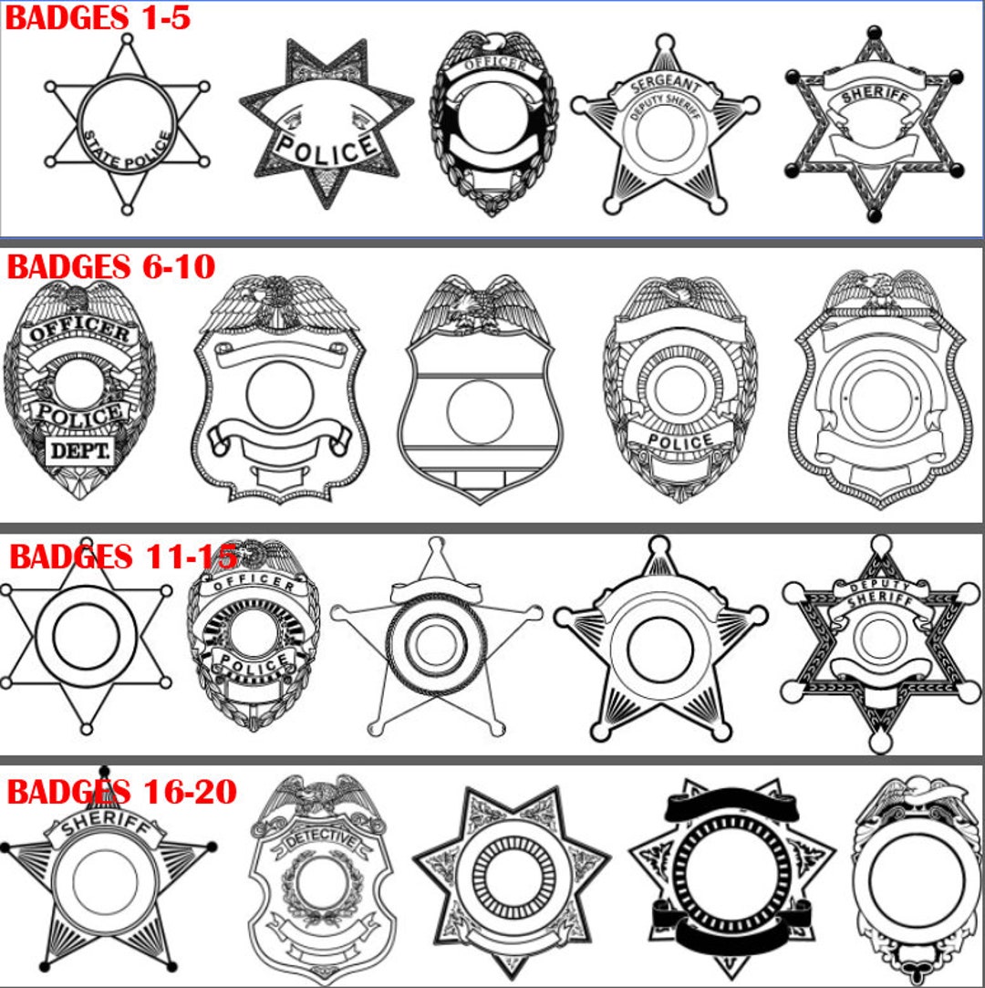 1-5 Police Badge Assortment SVG, Law Enforcement Vector (digital ...