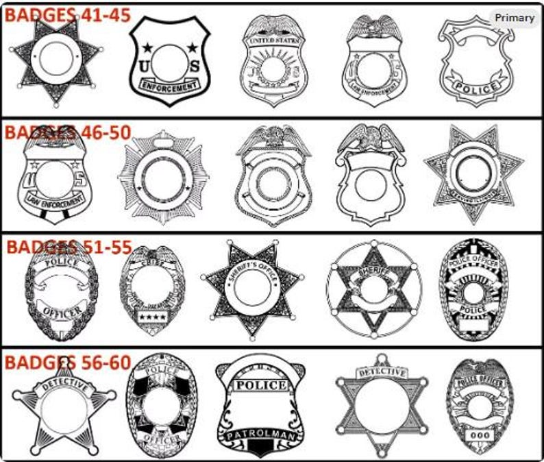 ENTIRE PACKAGE 1-60 Police Badge Assortment SVG, Law Enforcement Vector ...
