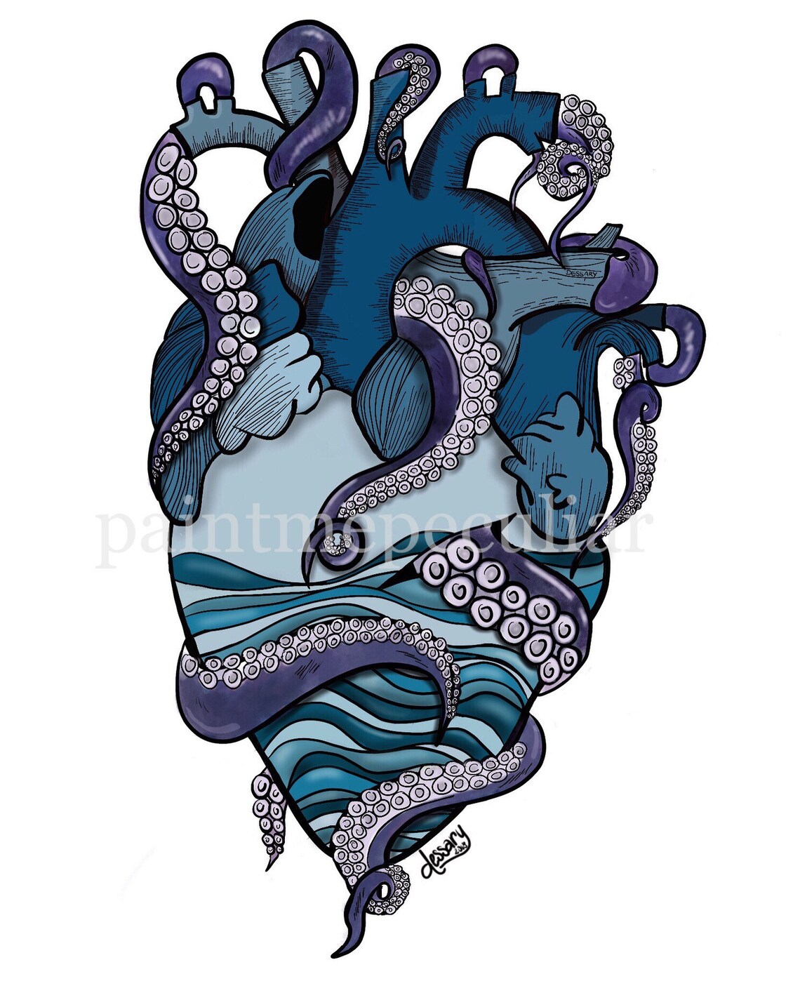 Octopus Heart Print/ Ocean Heart/ Waves Heart / 11x14 Print / - Etsy