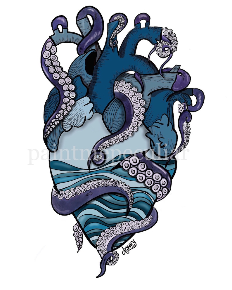Octopus Heart Print/ Ocean Heart/ Waves Heart / 11x14 Print / - Etsy