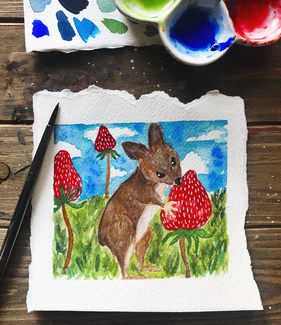 Small Mouse Eating Berries Watercolor Painting / Watercolor Painting - Etsy